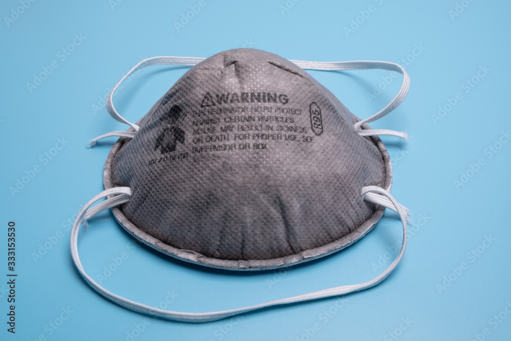 Closeup of R95 respirator. This respirator filter out at least 95% ...