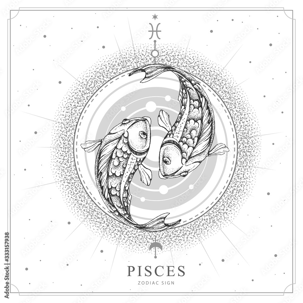 Modern magic witchcraft card with astrology Pisces zodiac sign ...