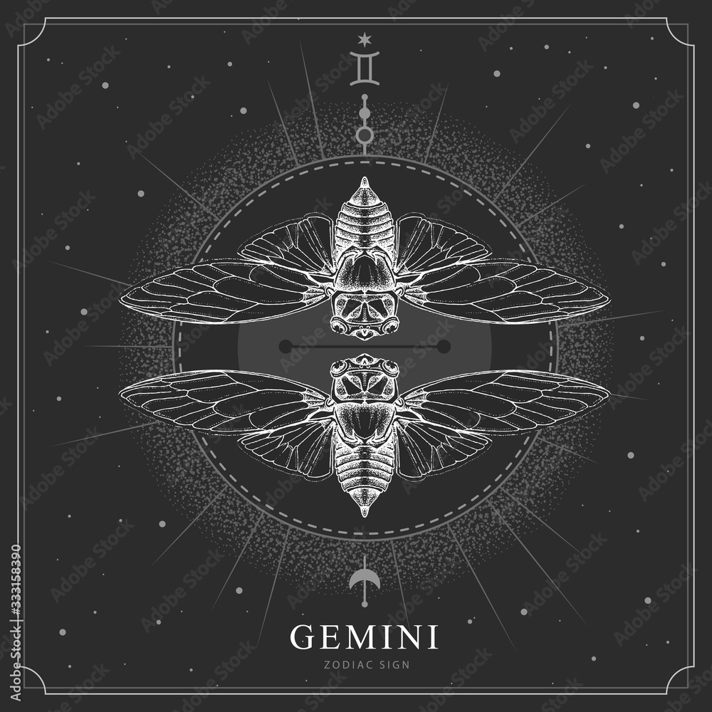 Modern magic witchcraft card with astrology Gemini zodiac sign ...