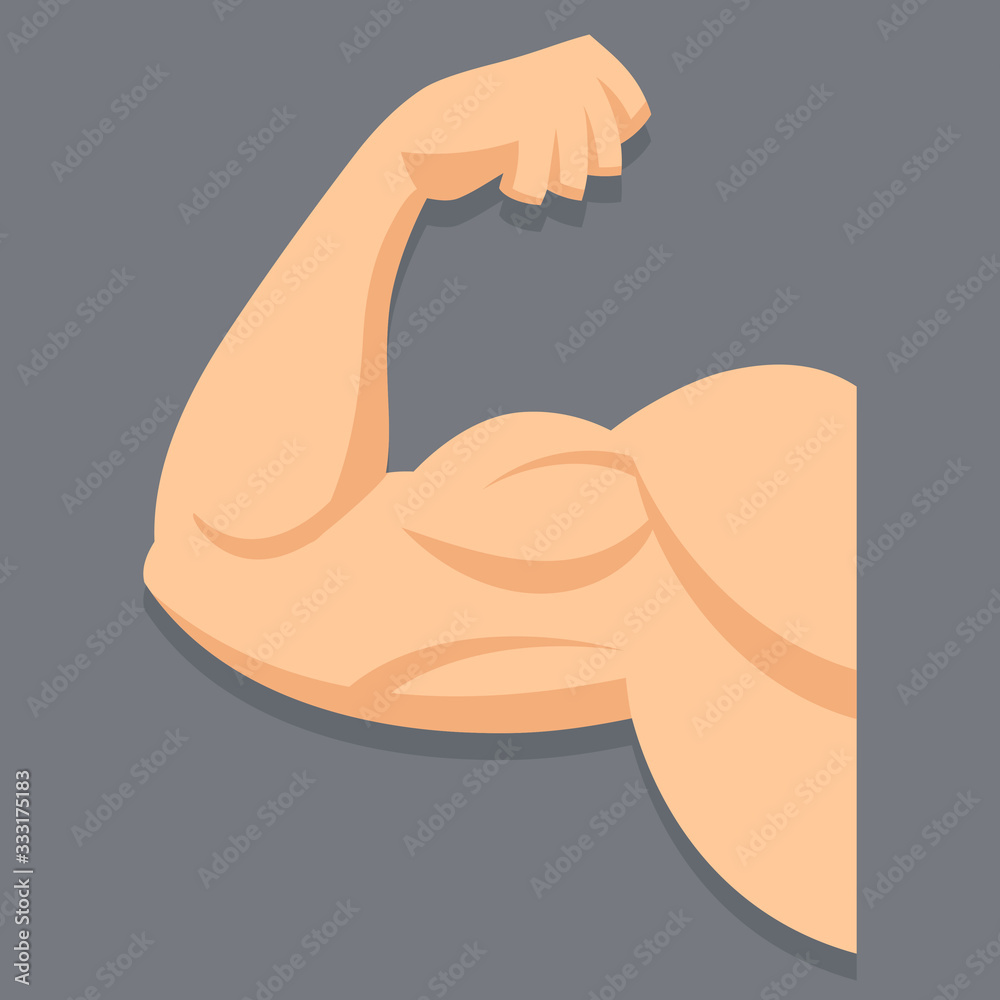 Strong arm with contracted biceps. Muscle in cartoon style. Gym logo ...