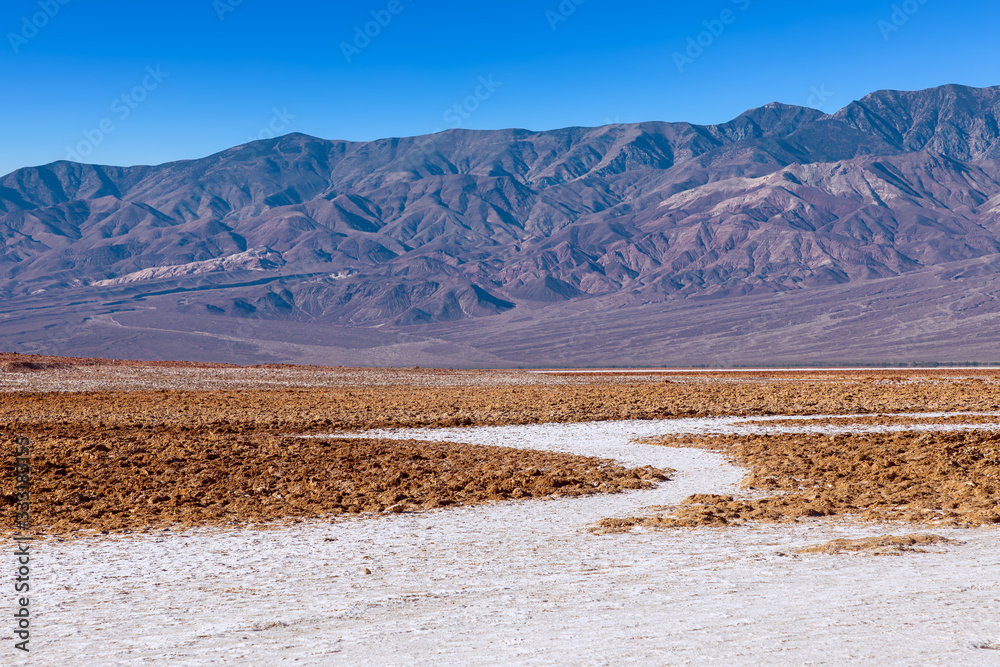 View of the Basins salt flats, Badwater Basin, Death Valley, Inyo ...