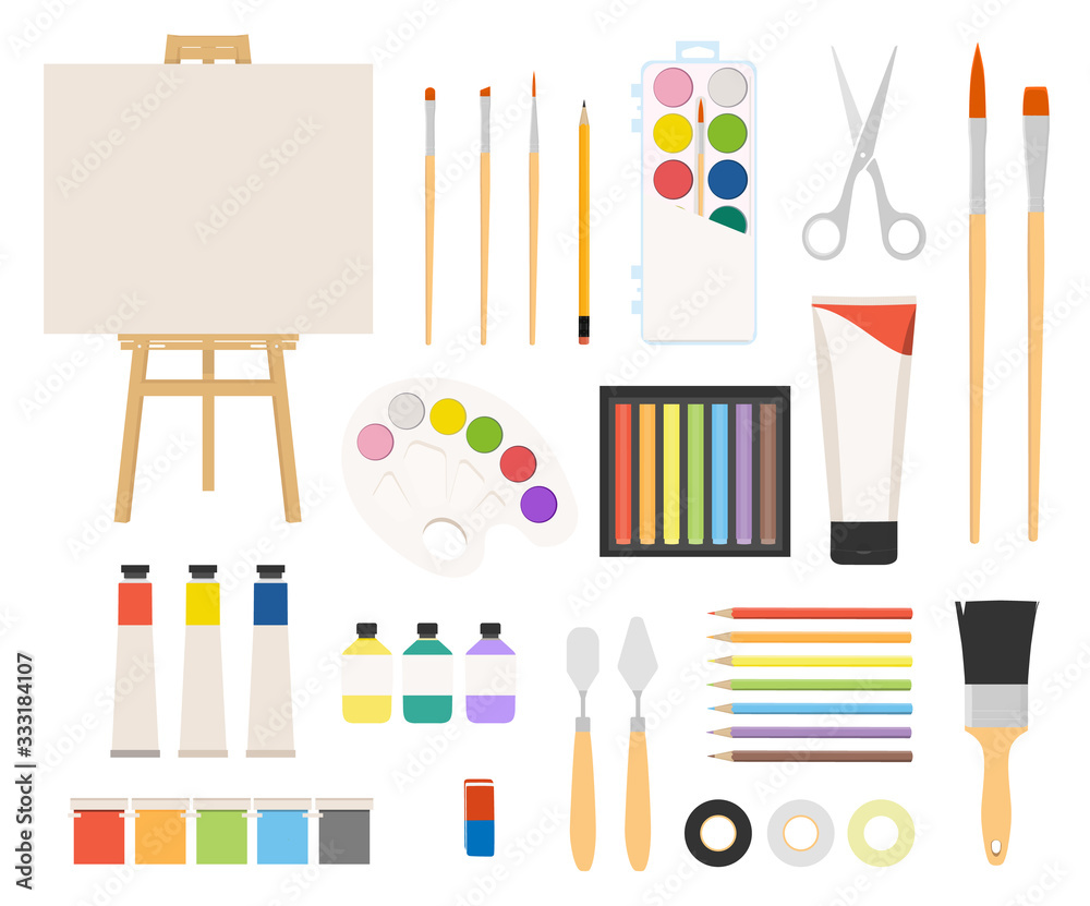 Painter art tools. Paint arts tool kit vector illustration. Watercolor ...