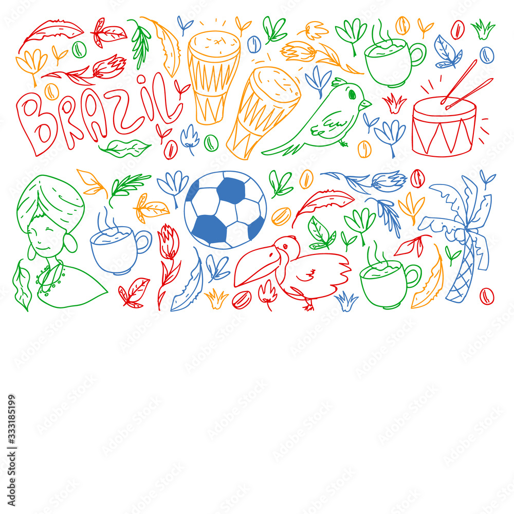 Brazil vector pattern with national symbols. Background for posters ...