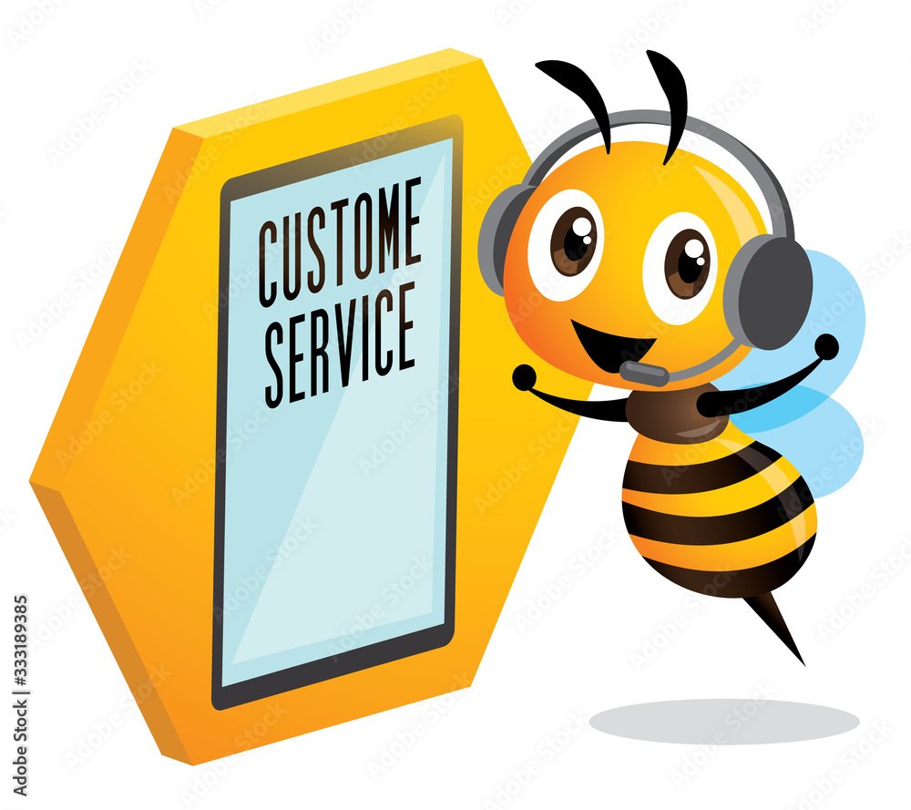 Cute bee customer service operator. Cute bee wearing headset and flying ...
