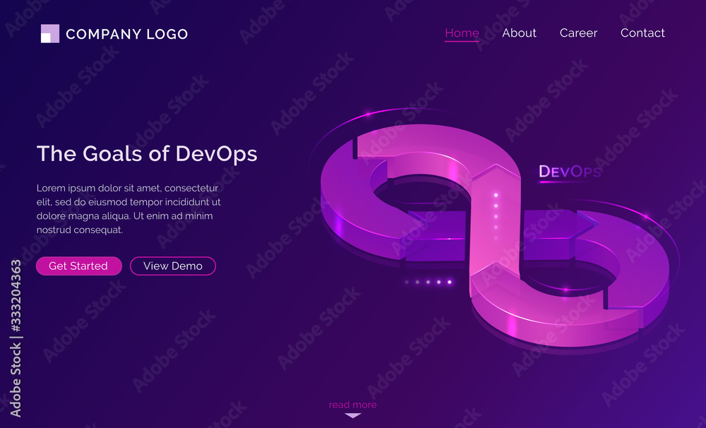 Goals of DevOps banner. Concept of development operations, communication of programmers and ...