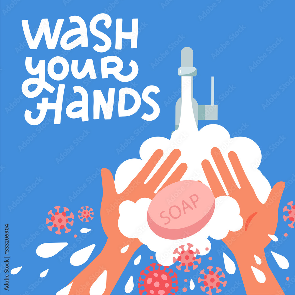 Pair of hands washing using soap and bubbles.Handwashing coronavirus ...