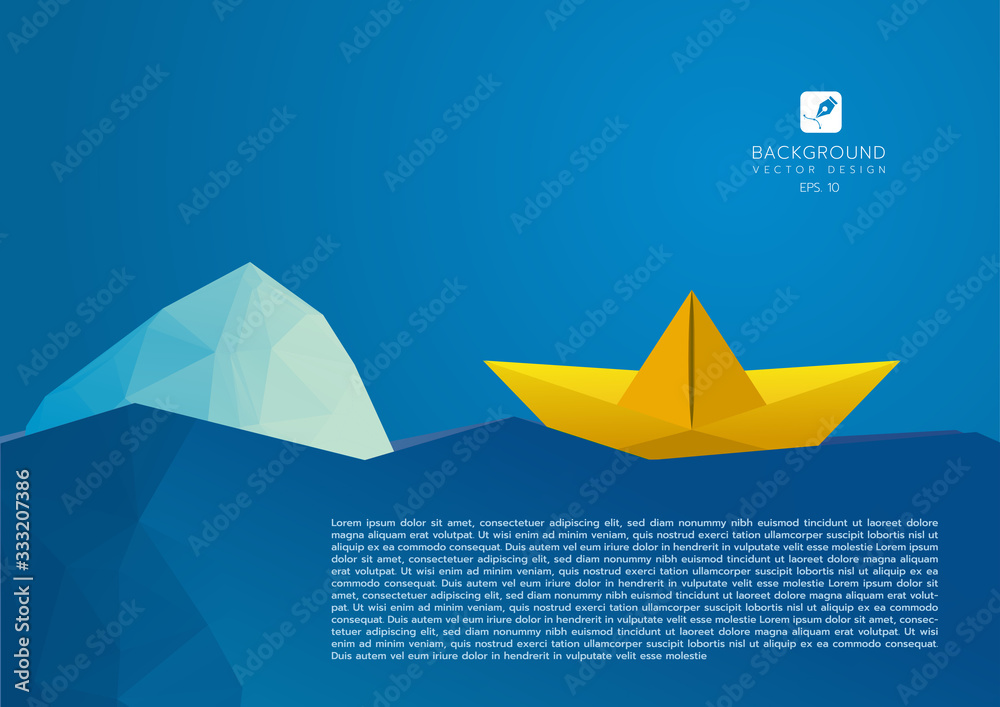 Paper boat floating on the waves, low poly paper boat sailing away on ...
