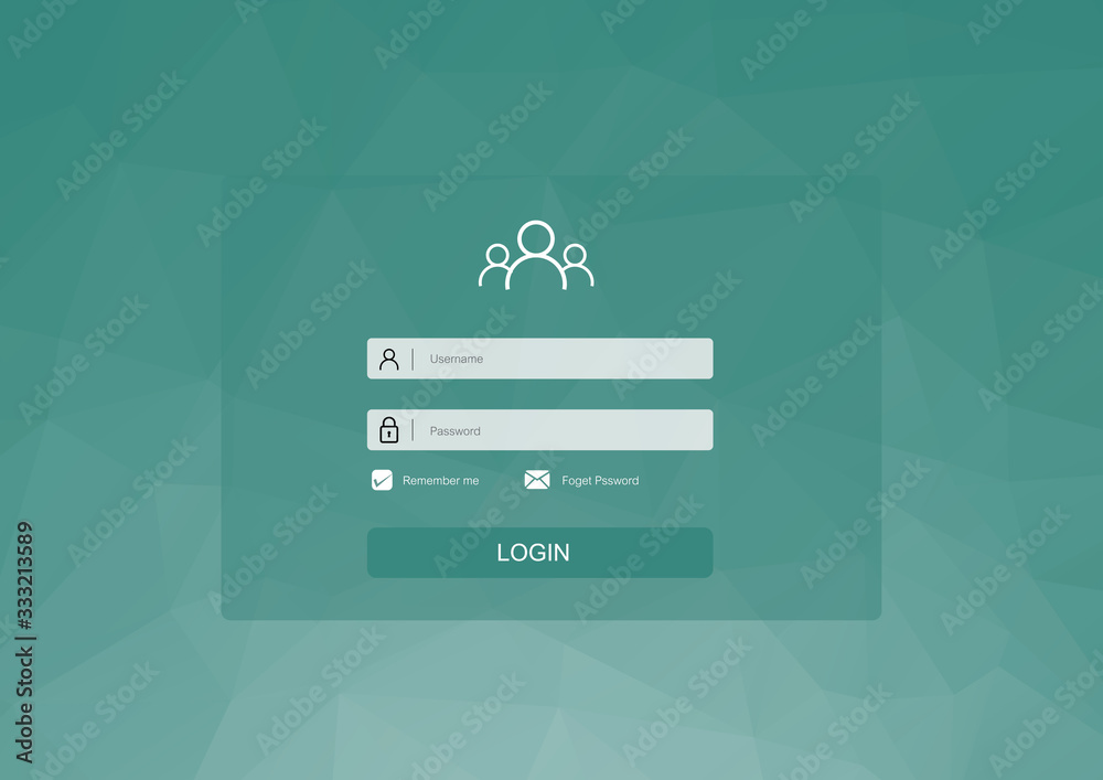 Login form menu with simple line icons. Low poly background. Website element for your web design ...