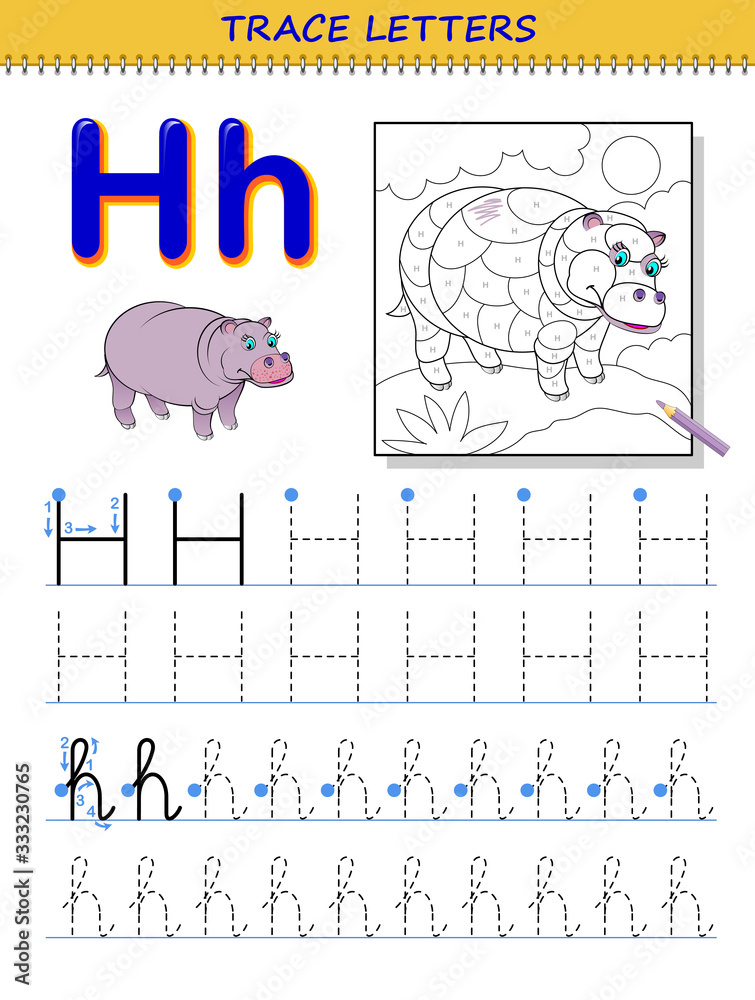 Tracing letter H for study alphabet. Printable worksheet for kids ...