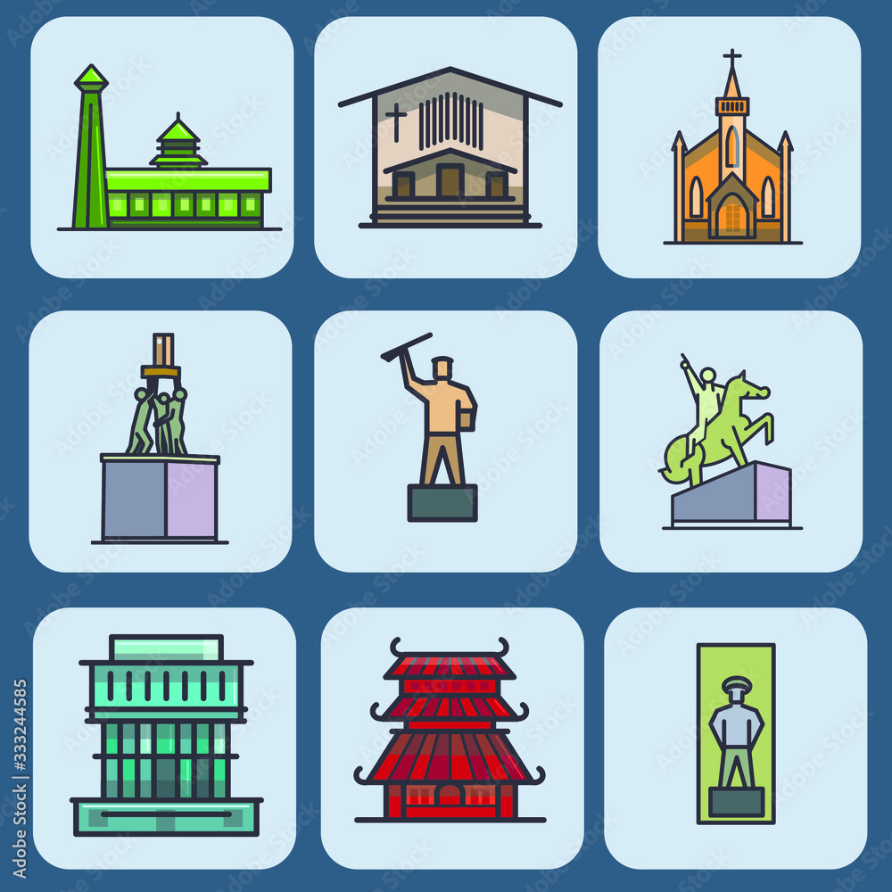 Building and city landmark symbols.Simple shapes vector icon.Good for ...