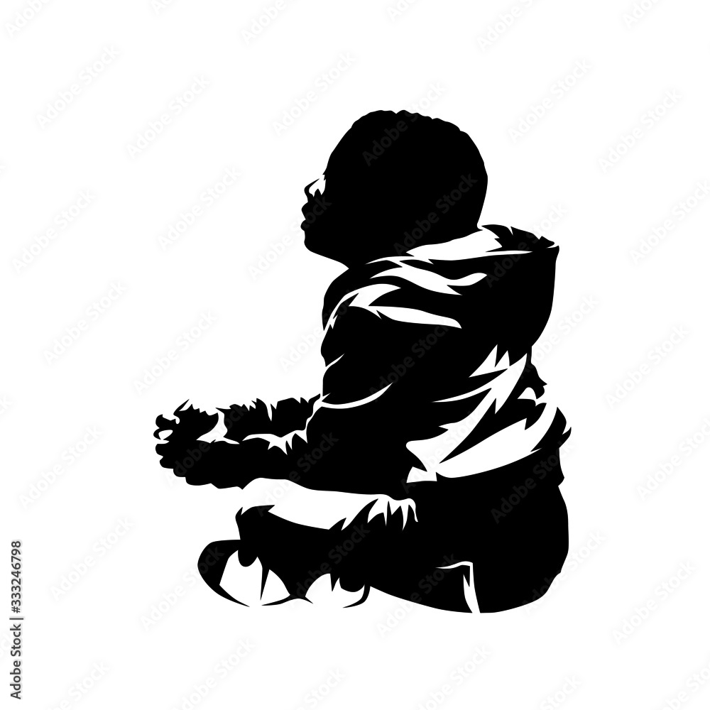 Little kid sitting, side view. African american child, isolated vector ...