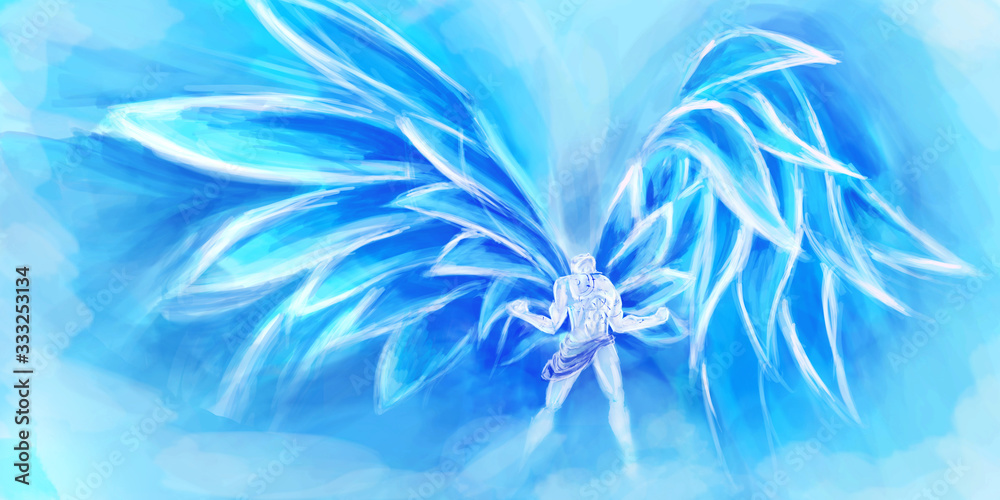 Abstract 3d rendering illustration of a broken angel with wings ...