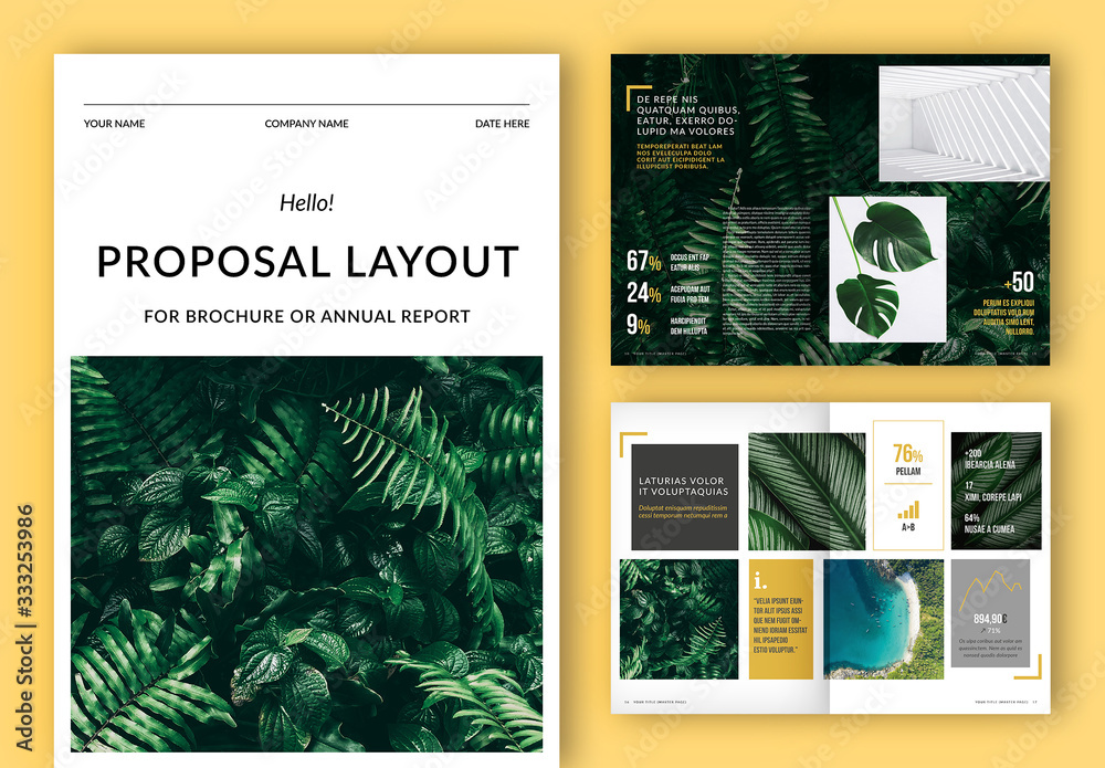 Proposal Layout with Yellow Accents Stock Template | Adobe Stock