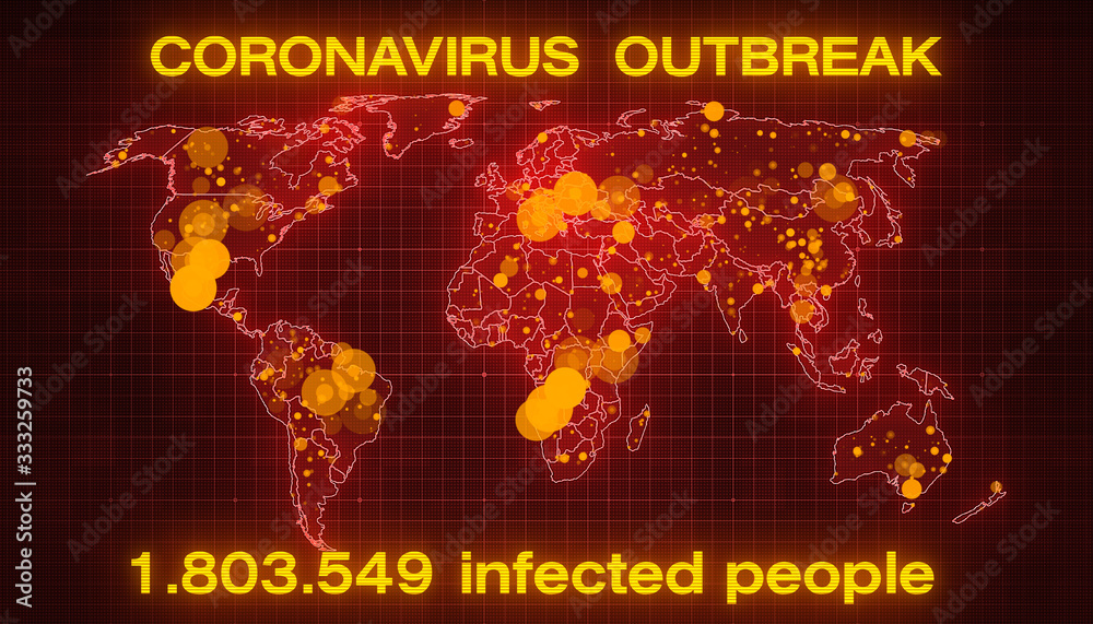 Illustation of a world map showing the outbreak of the coronavirus ...