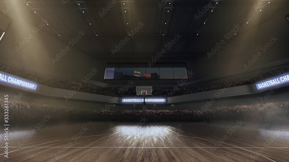 Basketball court with people fan. Sport arena. Render 3D. Illustration ...