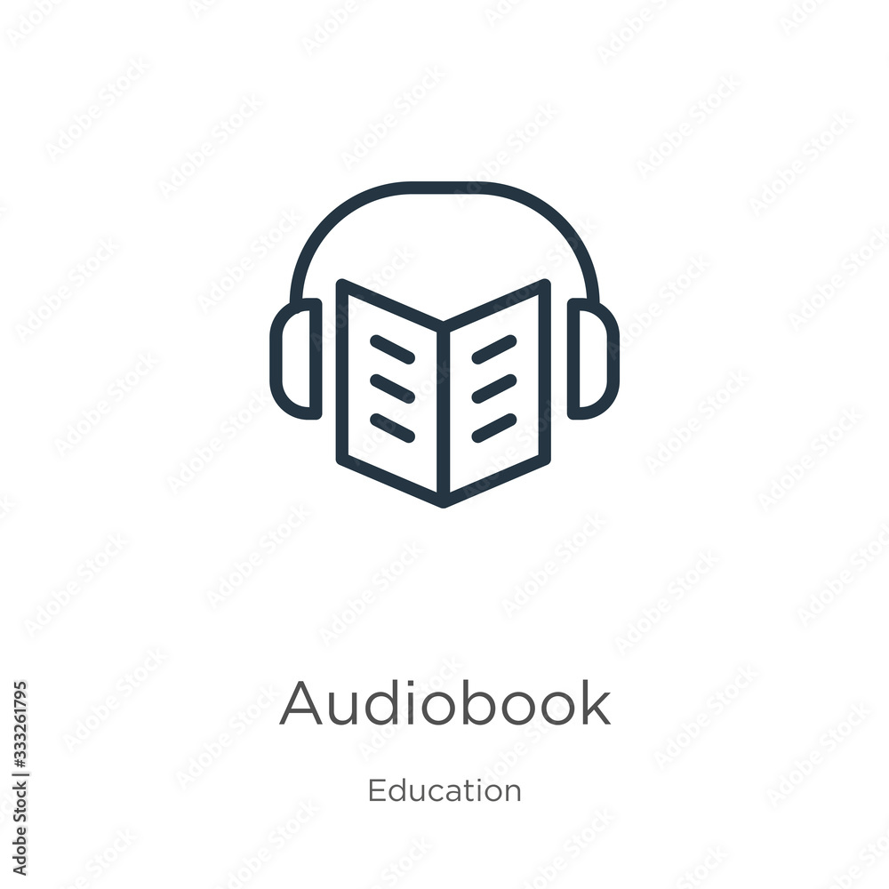 Audiobook icon. Thin linear audiobook outline icon isolated on white ...