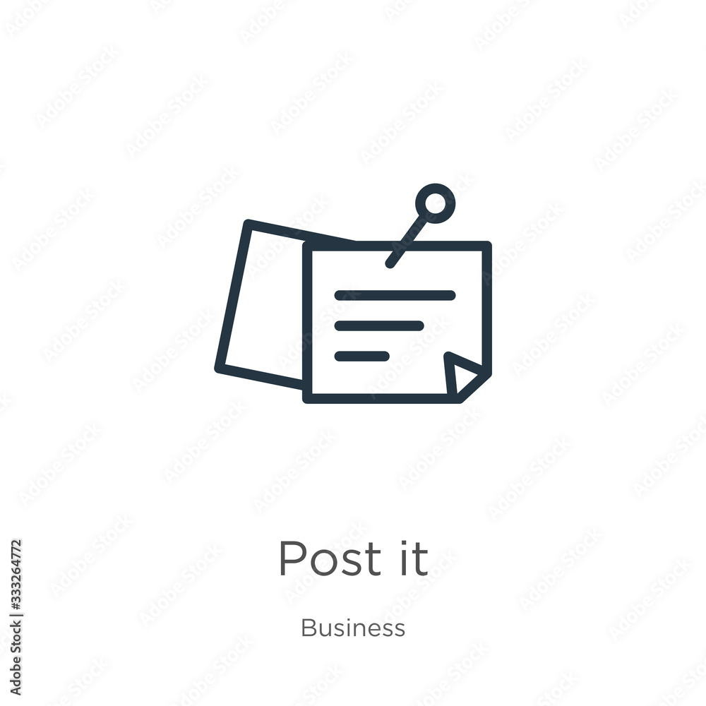Post it icon. Thin linear post it outline icon isolated on white ...
