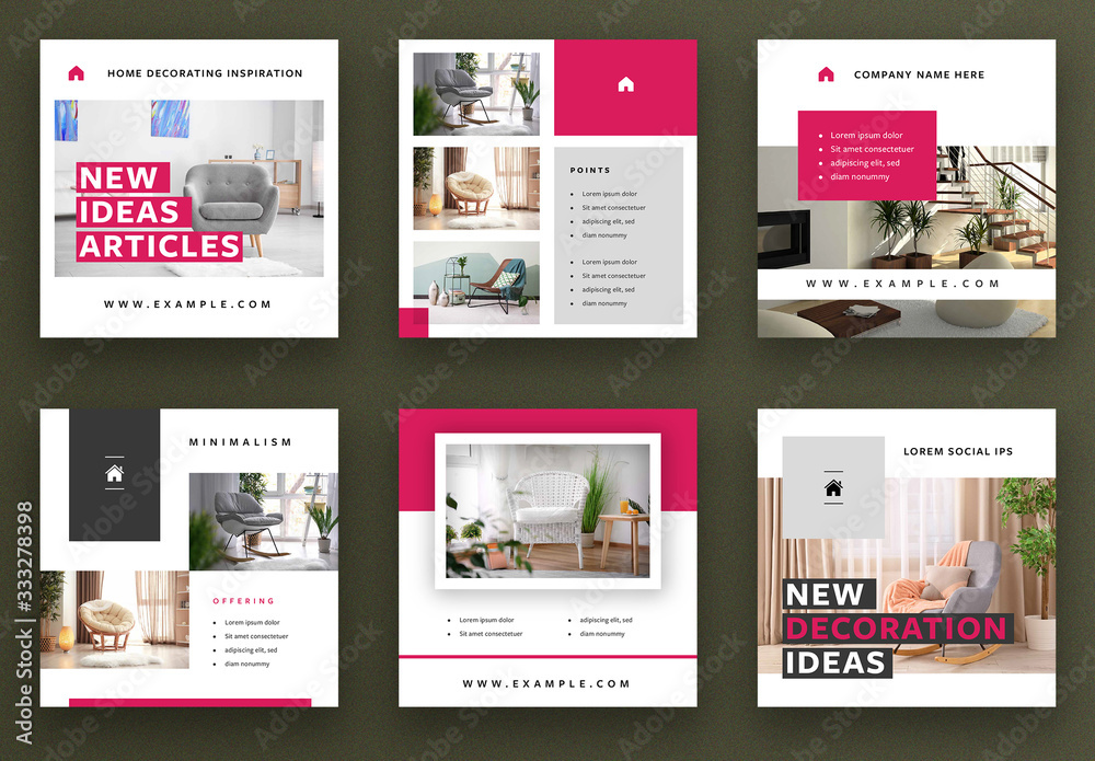 Social Media Post Layout Set with Magenta Overlay Elements Stock ...