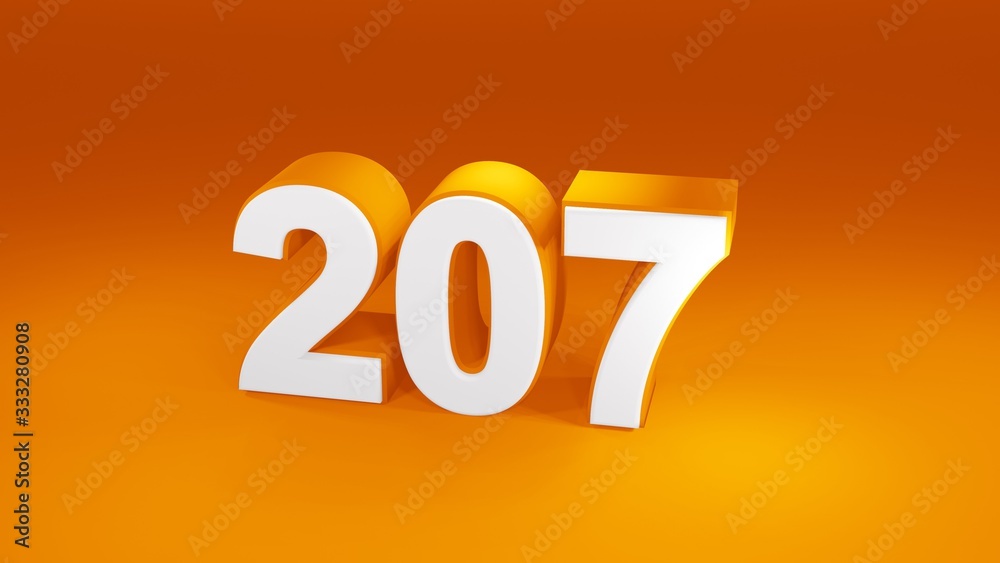 Number 207 in white on orange gradient background, isolated number 3d ...
