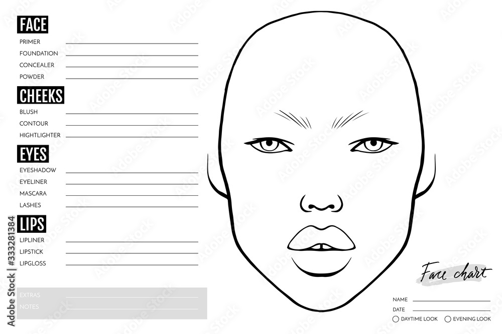 Face chart Blank. Makeup Artist Vector template. Stock Vector | Adobe Stock