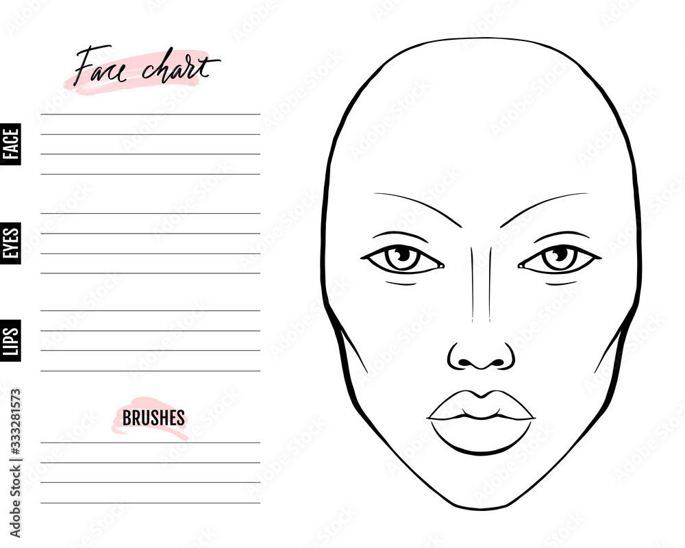 Face chart Blank. Makeup Artist Vector template. Stock Vector | Adobe Stock