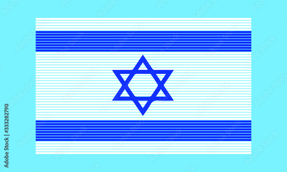 Flag of Israel vector illustration line art on sky blue background ...