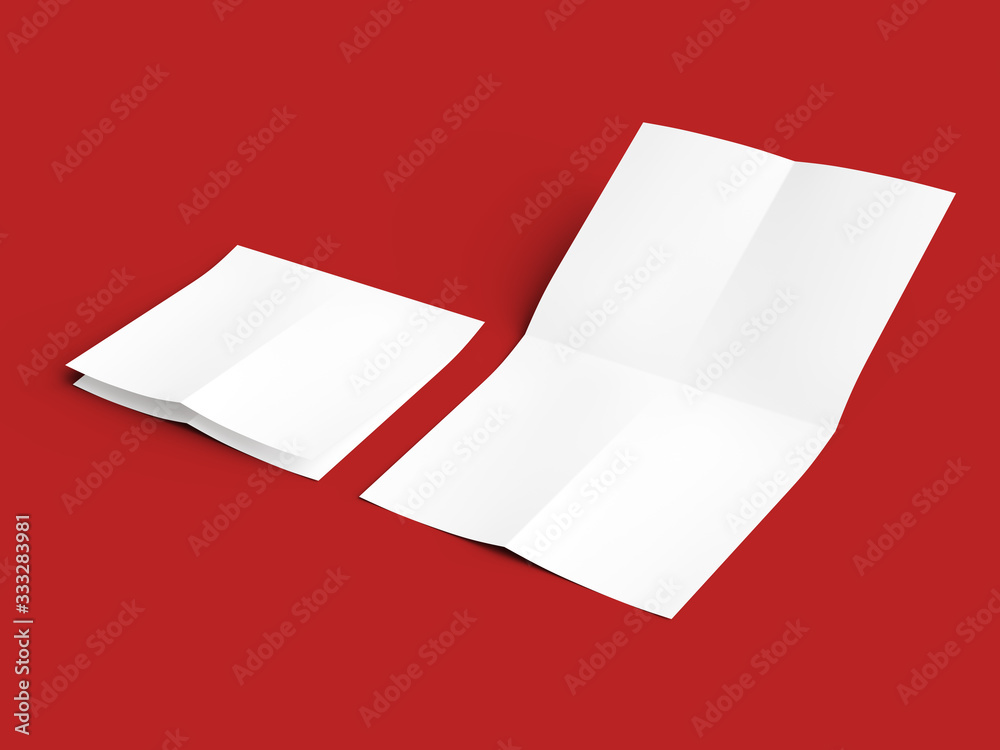 Sheet of paper folded to four. Letter or poster mockup. 3d illustration ...