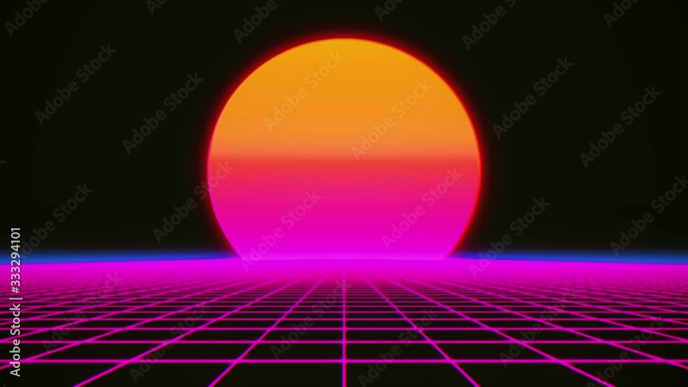 Retro 80s style grid sun stars old tv screen animation background Stock ...