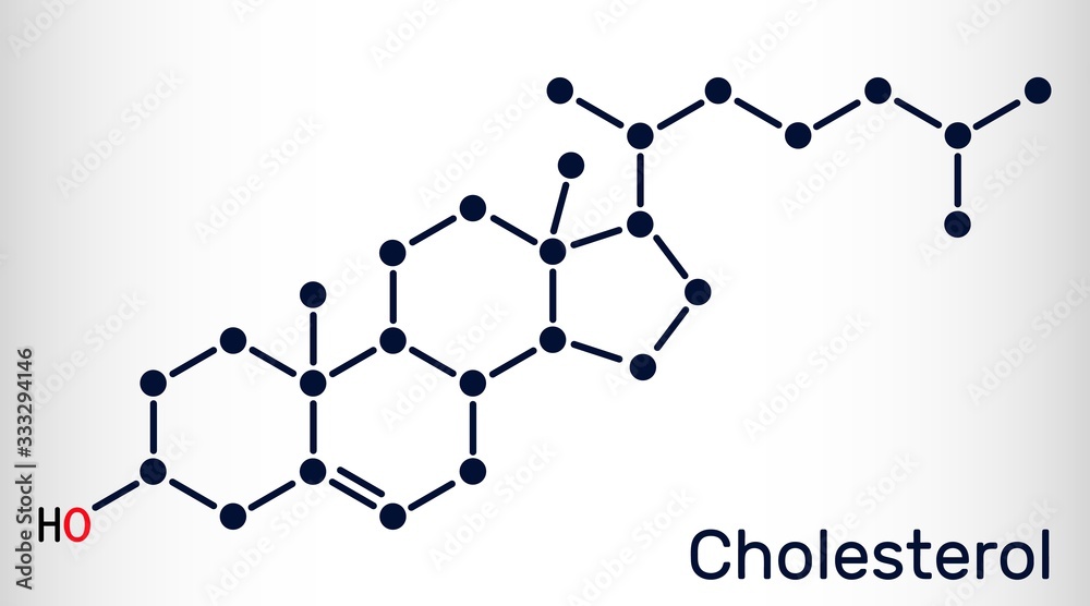 Cholesterol molecule. It is a sterol, modified steroid, a type of lipid ...