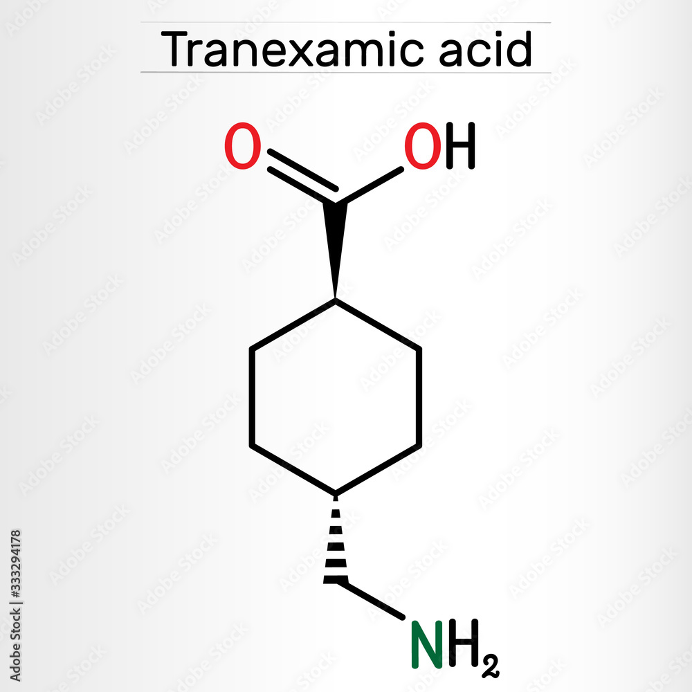 Tranexamic acid, TXA, C8H15NO2 drug molecule, is used for preventing ...