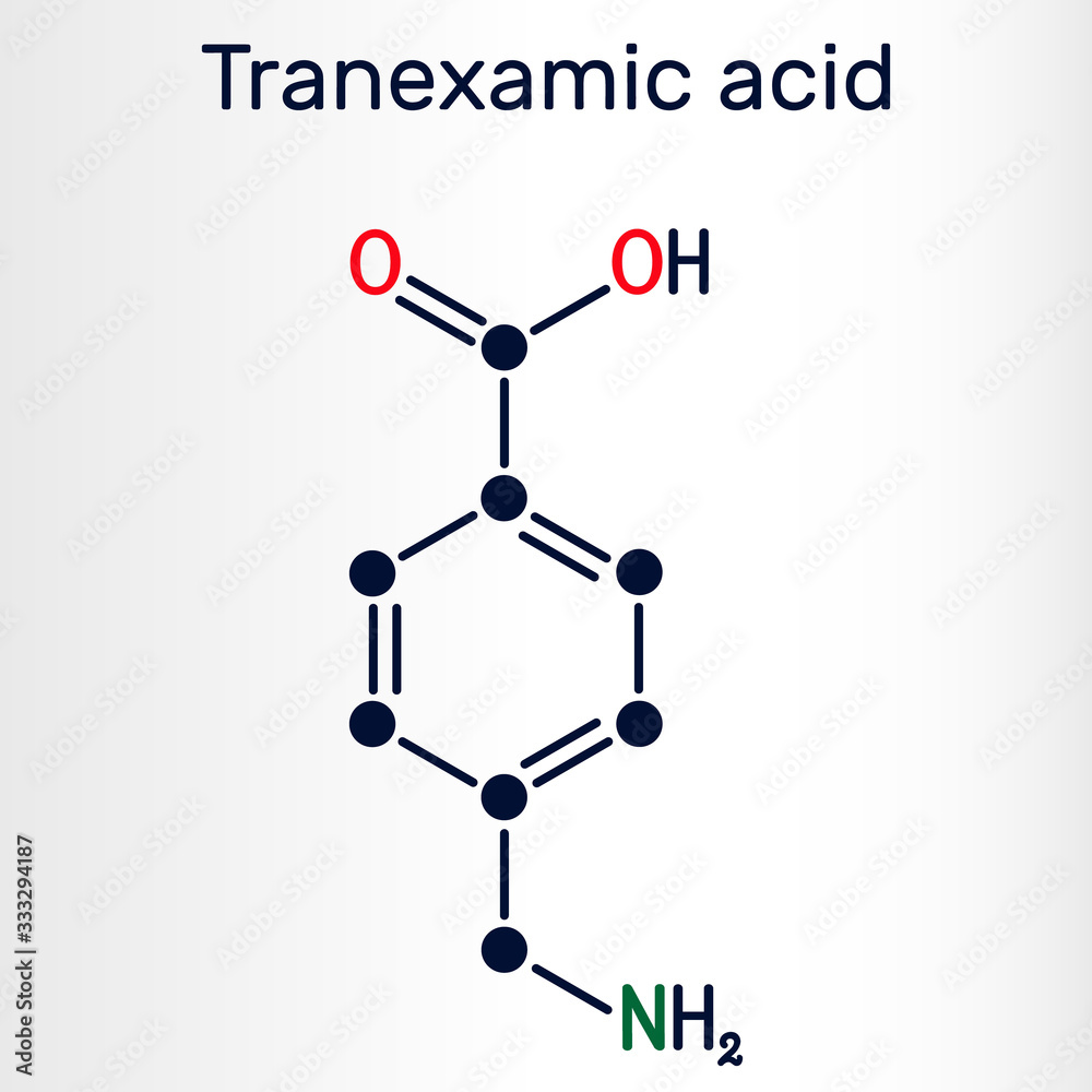 Tranexamic acid, TXA, C8H15NO2 drug molecule, is used for preventing ...