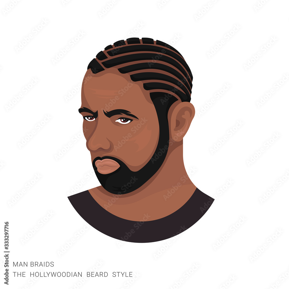Vector illustration of a man with braids and a hollywoodian beard on a ...