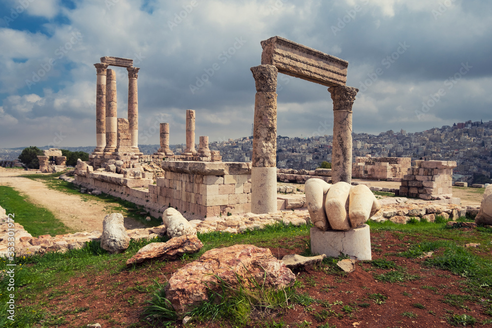 Photo & Art Print The Temple of Hercules and the hand, Amman Citadel ...