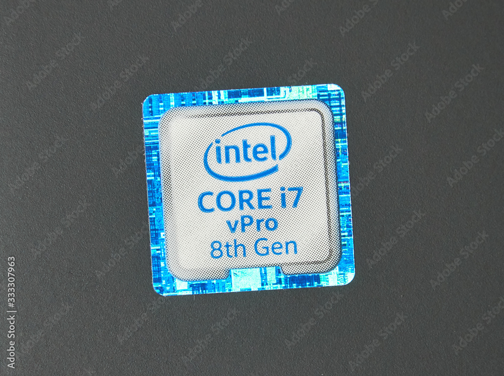 Label of Intel mobile CPU central processor unit i7 8th generation ...