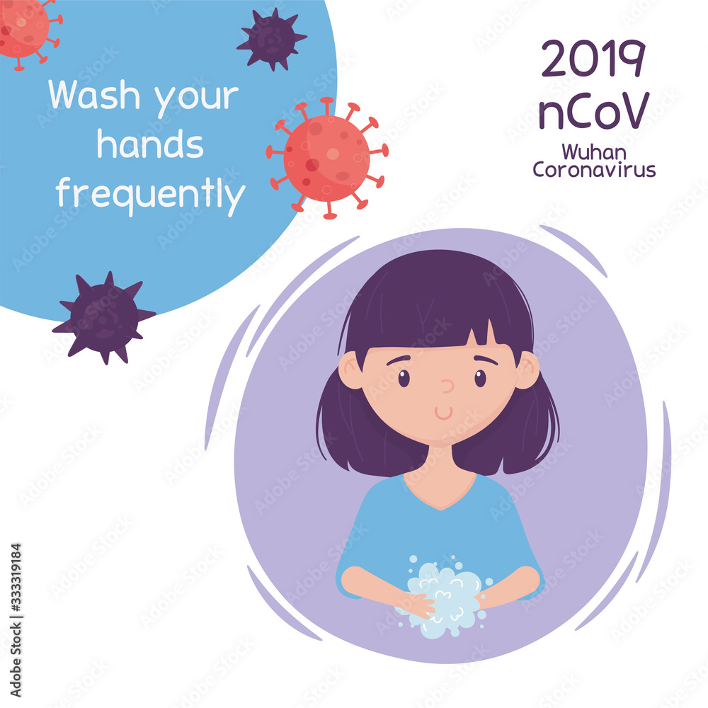 virus covid 19 prevention girl washing hands frequently Stock Vector ...