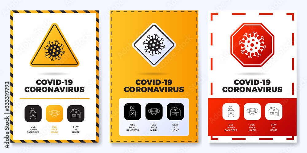 Prevention of COVID-19 all in one icon poster set vector illustration ...