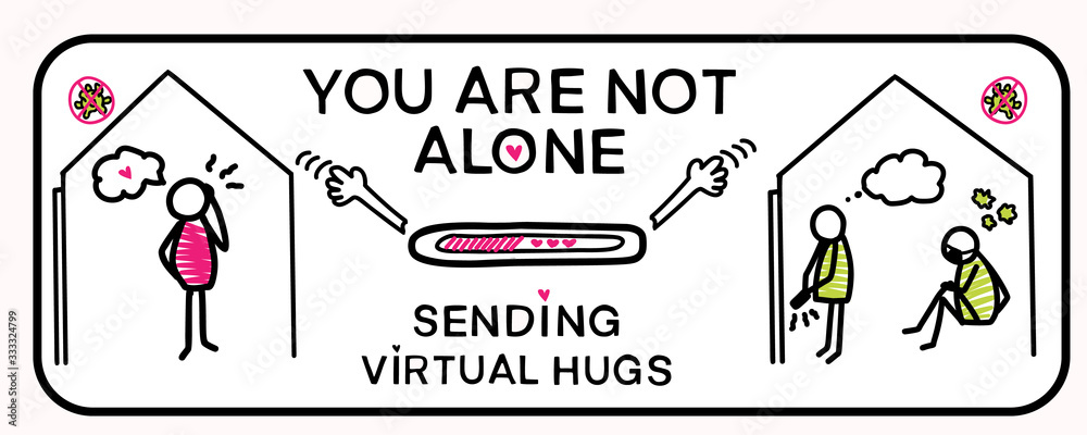 Sending virtual hug corona virus crisis banner. Defeat covid 19 stay ...