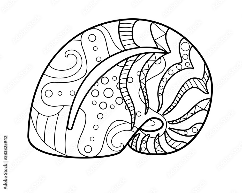 Shell - coloring antistress - vector linear picture for coloring ...