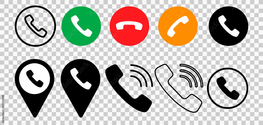 missed call icon. set handset icons isolated, transparent background ...