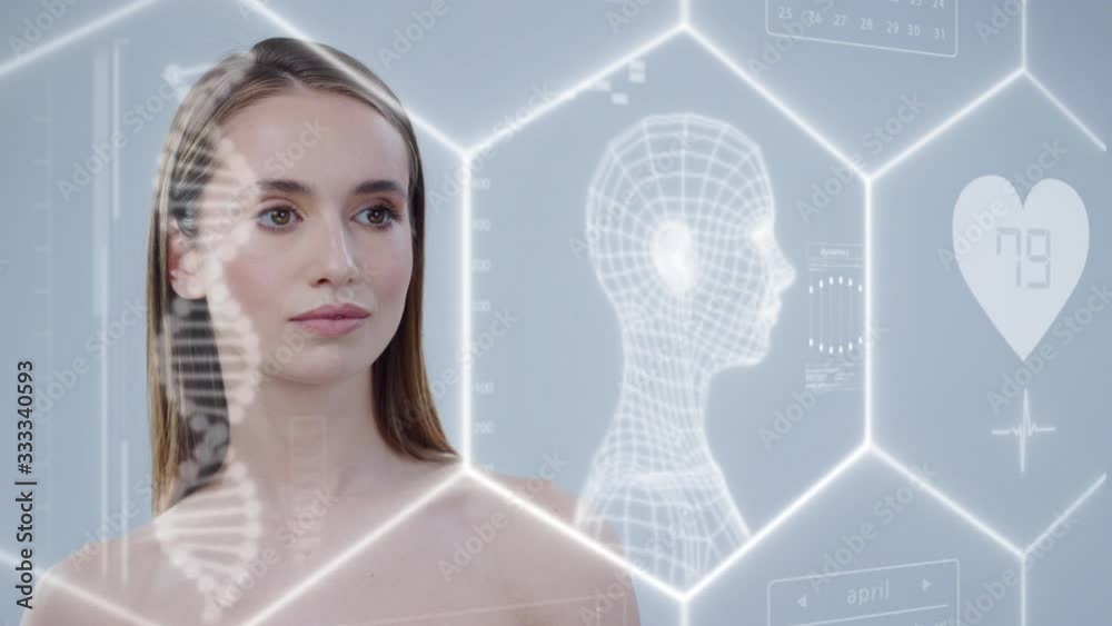 Human Female Checks Anatomy Body Data with Futuristic 3D Medical User ...