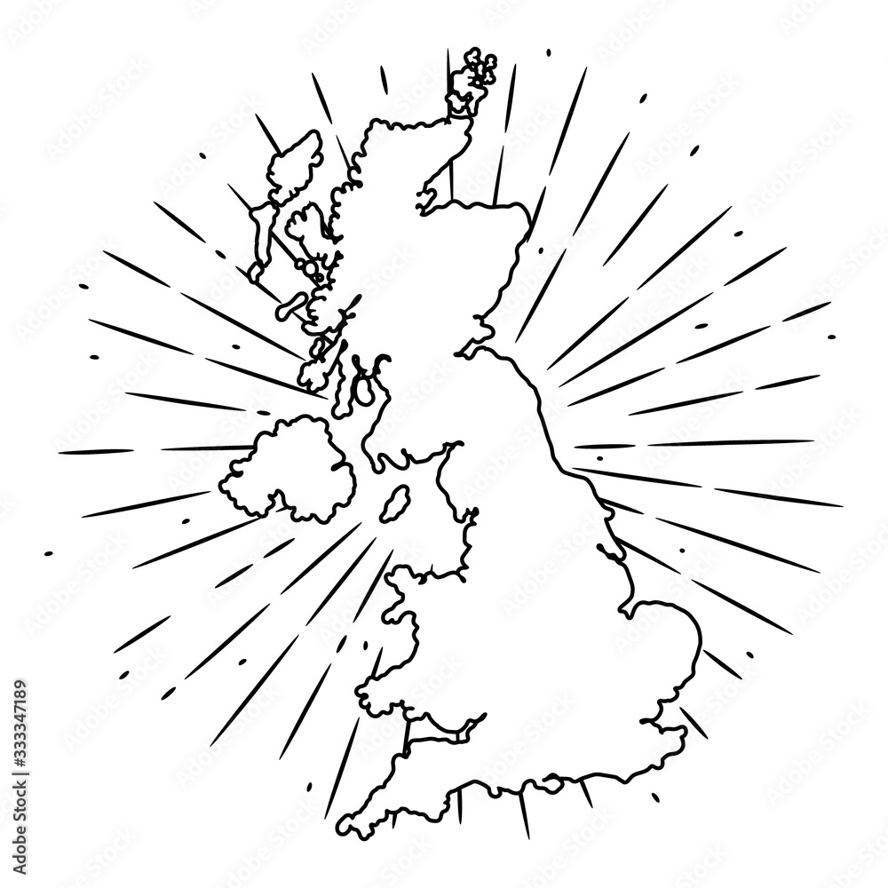 Map of England. Hand drawn vector illustration with a map of the UK and ...