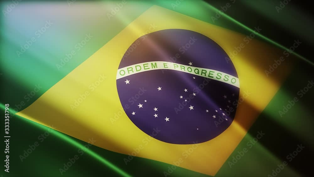 4k Brazil National flag slow seamless loop waving with visible wrinkles ...
