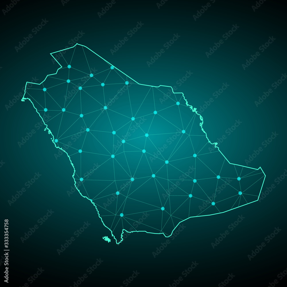 Vetor de Map of Saudi Arabia. Wire frame 3D mesh polygonal network line ...
