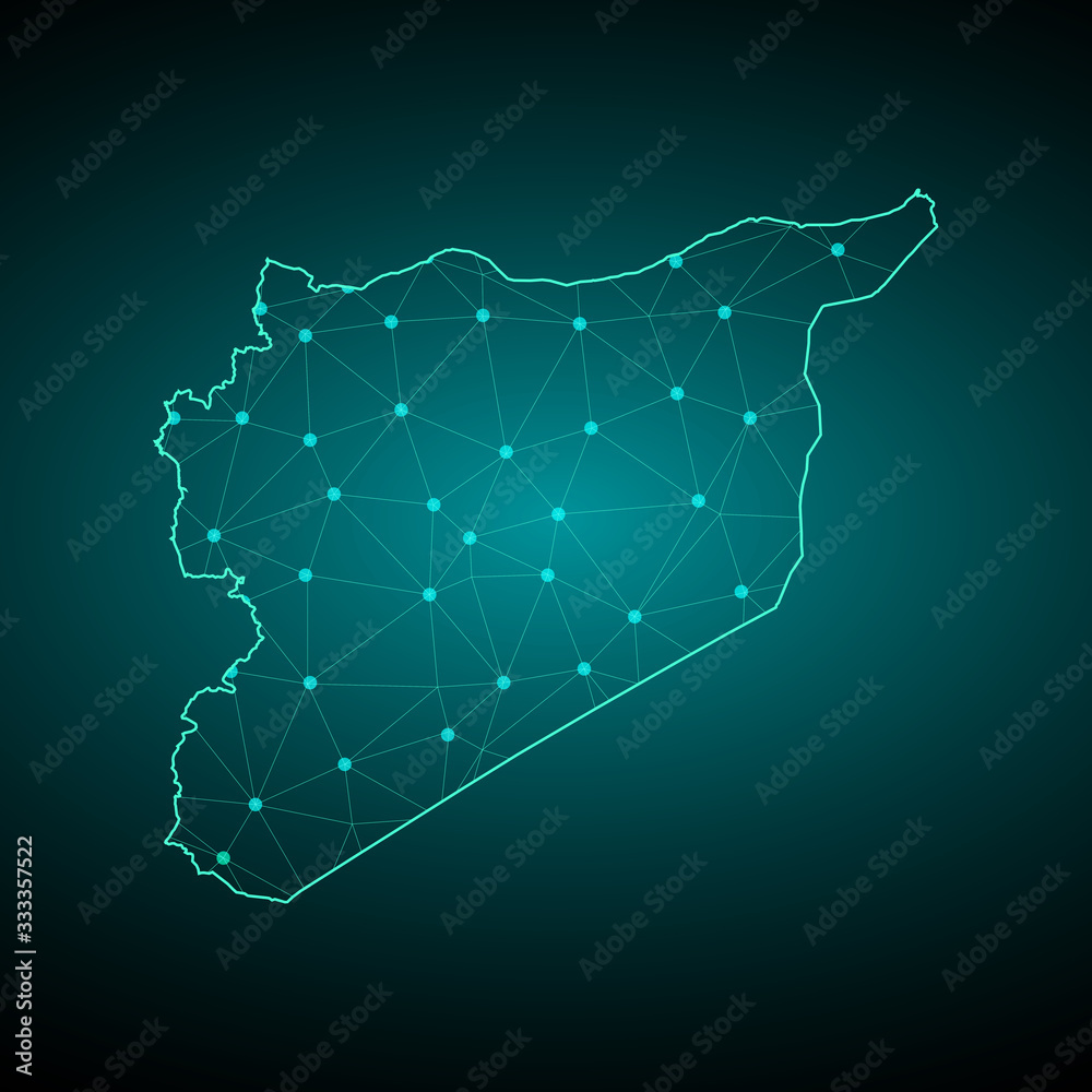 Map of Syria. Wire frame 3D mesh polygonal network line, design sphere ...