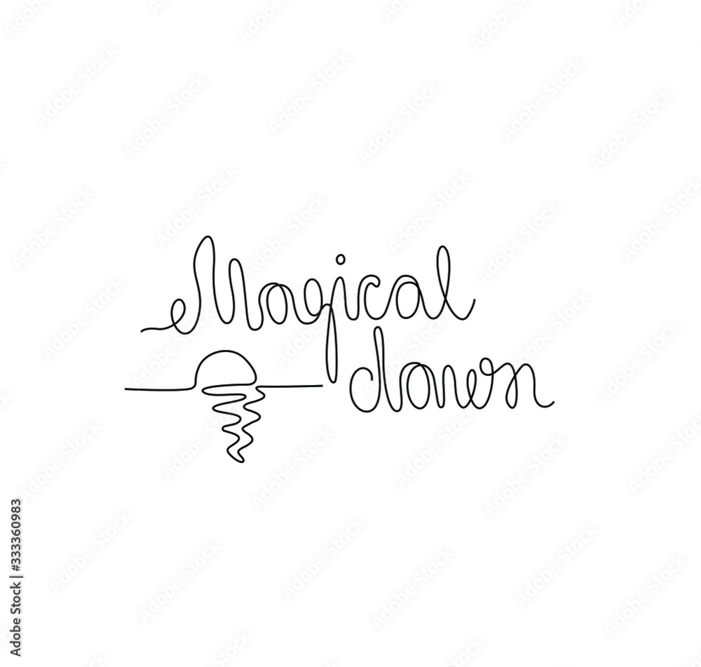 Magical dawn inscription, continuous line drawing, hand lettering ...