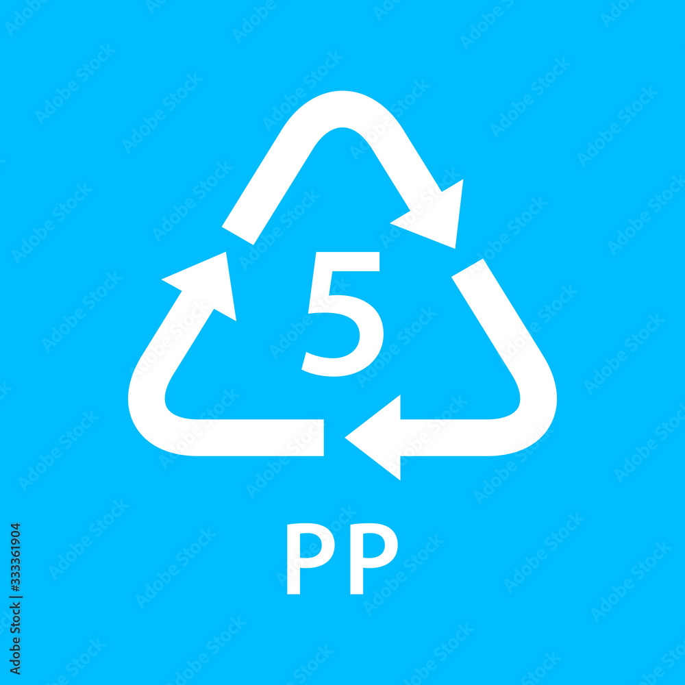 recycle arrow triangle PP types 5 isolated on blue background ...
