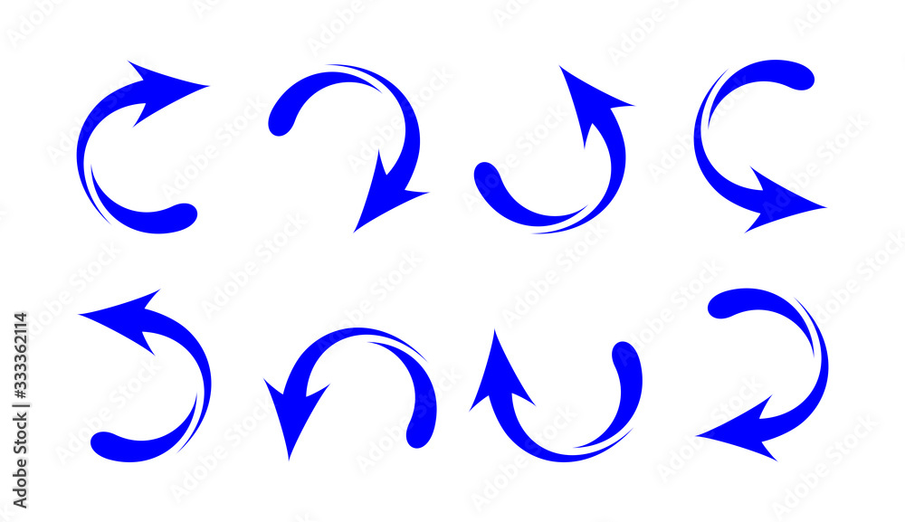 arrows graphic blue color isolated on white background, curved arrow ...