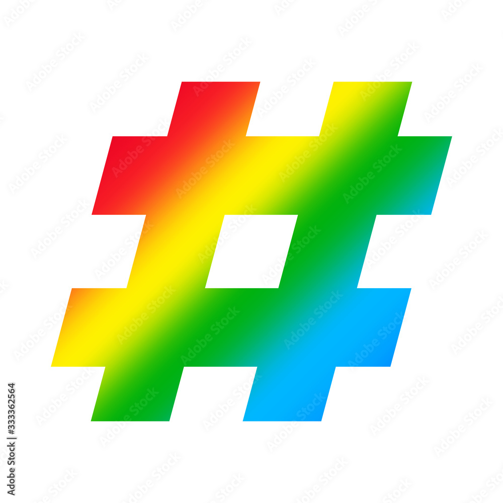 hash tag symbol alphabet rainbow colors isolated on white, colorful ...