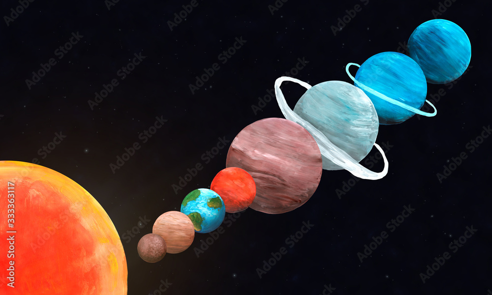 freehand drawing of the planet of the solar system with living ...