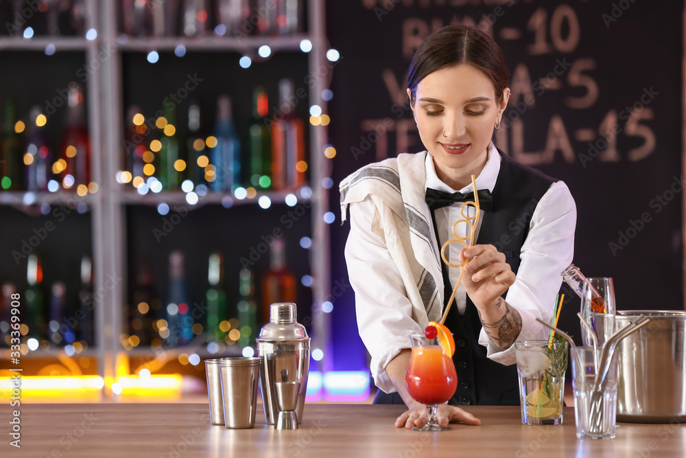 Beautiful female bartender in pub Stock Photo | Adobe Stock
